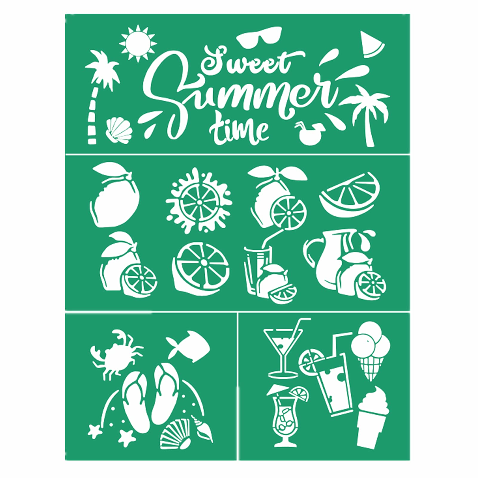 JAJADO Silk Screen Stencil Summer Stencils Reusable Screen Printing Mesh Transfers Chalk Paint Stencil Painting on Wood Chalkboard DIY Furniture Wall Floor Home Decor, Beach Stencils 8.5''×11''