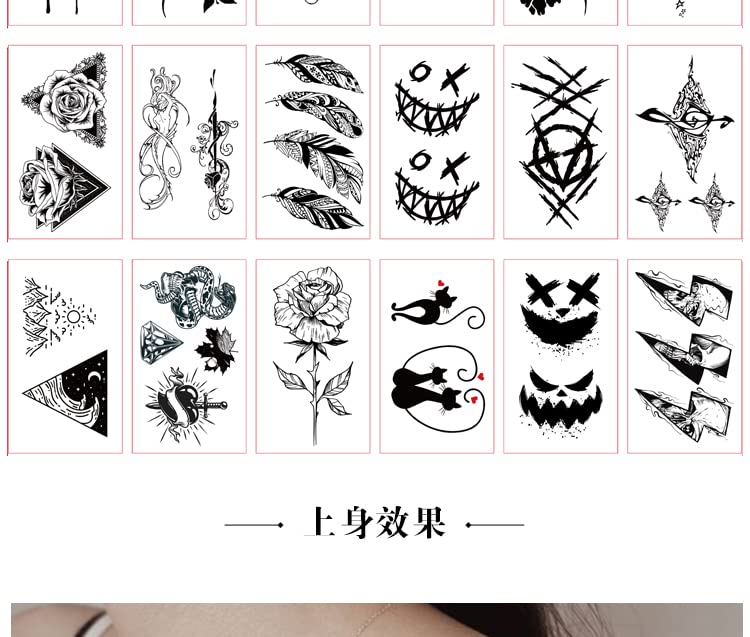 30 Different Patterns Dark Tattoo Stickers Waterproof Lasting Simulation Tattoo Unisex Temporary Stickers (F)