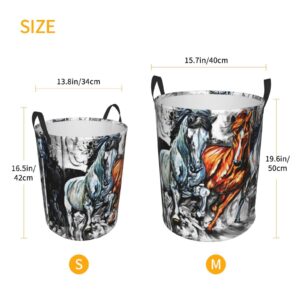 Kuilepa Four Running Horses Waterproof Foldable Laundry Hamper Bucket With Handles For Storage Bin,Kids Room,Home Organizer,Nursery Storage,Clothes Hamper Storage Basket (Medium)