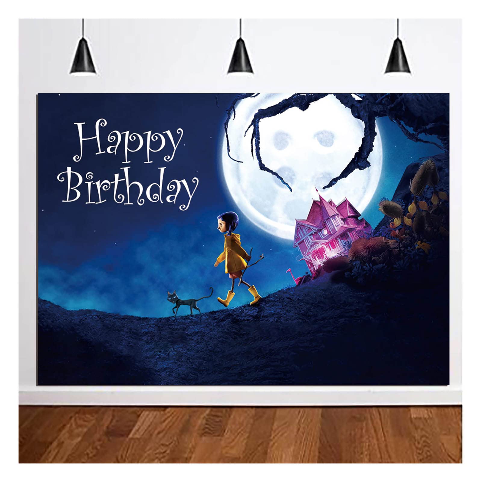 Bright Moon Photo Background Cartoon Movie Happy Birthday Photography Backdrops for Kids Halloween Birthday Party Decoration Banner Photobooth Props 5x3ft