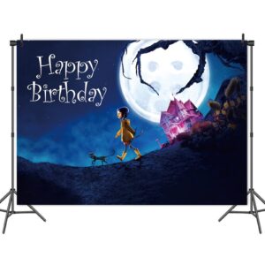 Bright Moon Photo Background Cartoon Movie Happy Birthday Photography Backdrops for Kids Halloween Birthday Party Decoration Banner Photobooth Props 5x3ft