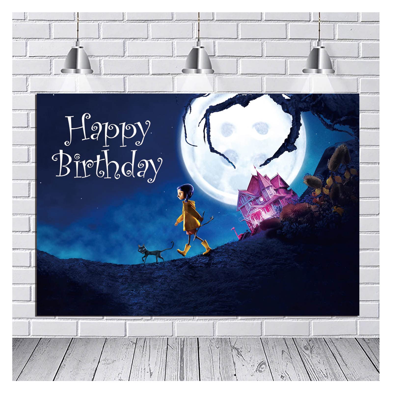 Bright Moon Photo Background Cartoon Movie Happy Birthday Photography Backdrops for Kids Halloween Birthday Party Decoration Banner Photobooth Props 5x3ft