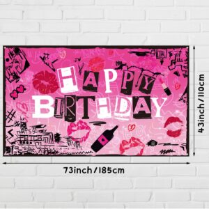 Hot Pink Lips Happy Birthday Backdrop Early 2000s Party Decorations Pink Girl Teen Girls Theme Party Supplies Banner Photography Background for Girls 2000s Birthday Party Decorations