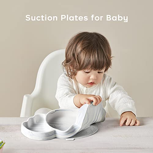 bc babycare Silicone Toddler Plates, Suction Plates for Baby Include Spoon, Fork and Straw, Self Feeding Training Divided Plates Set, Microwave & Dishwasher Safe & BPA Free (Blue Cute Koala)