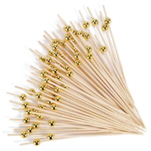 [300 pcs] cocktail picks toothpicks for appetizers - 4.7 inch gold pearl cocktail toothpicks for drinks burgers sandwich party decoration