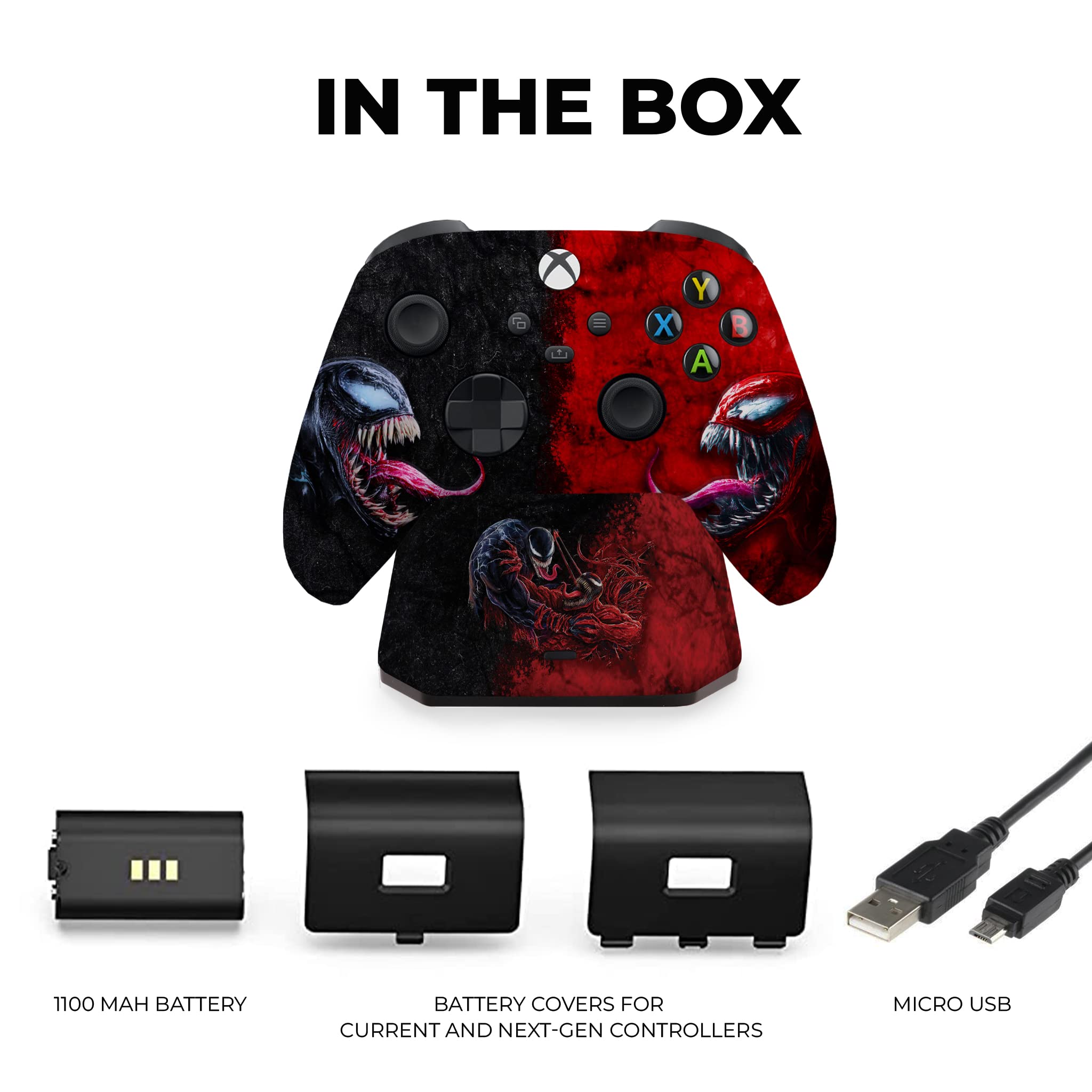 Vennom Vs Carnage Original X-box Wireless Controller and Stand Compatible with X-box One|Series X|S - Customized in USA with Advanced HydroDip Print Technology(Not Just a Decal)(Controller Included)