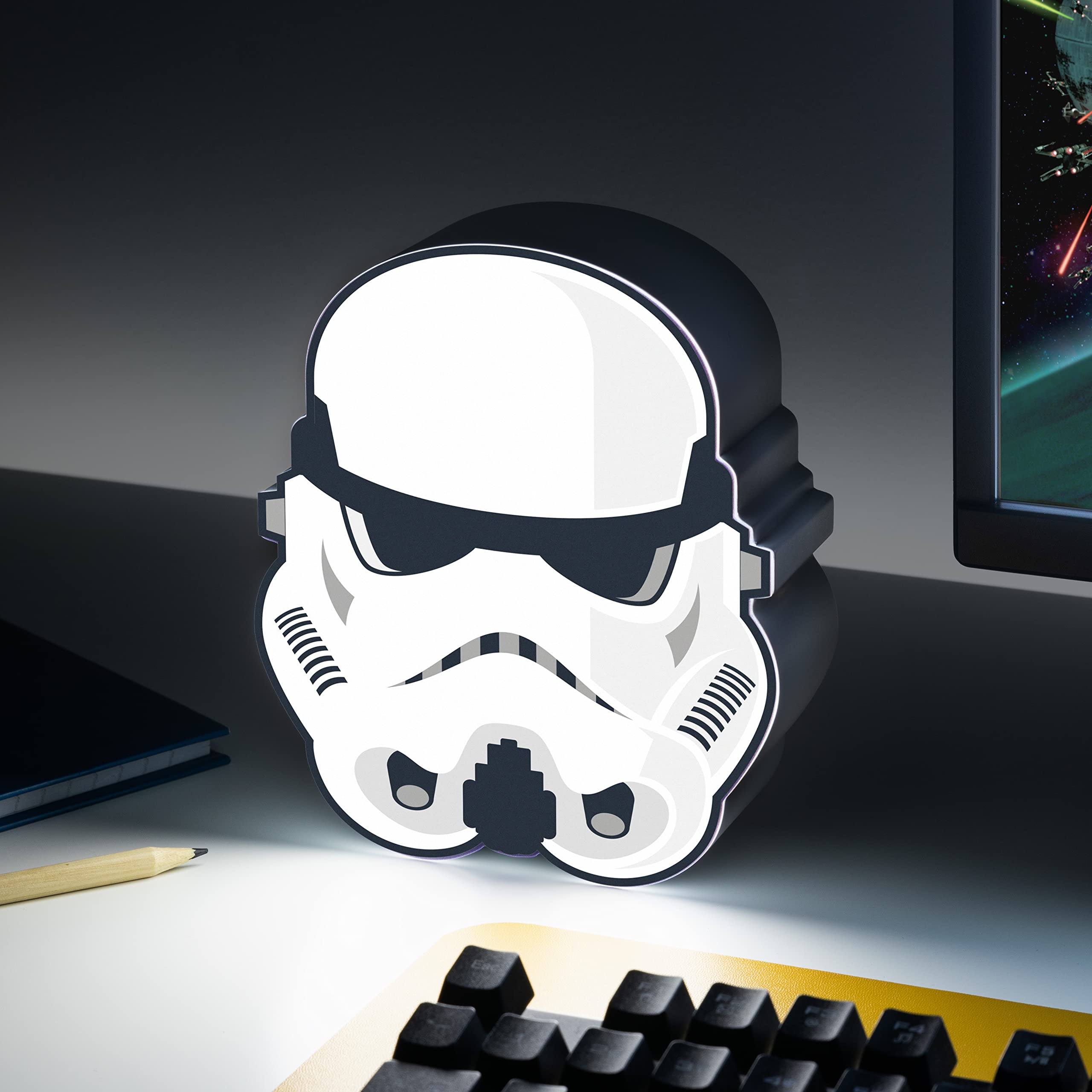 Paladone Star Wars Officially Licensed Stormtrooper Action Figure Icon Light, 6.3-inch Trooper Helmut Night Light, Bedroom Décor Desk Lamp, Toy