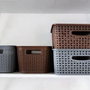 IPP 4 Pack Plastic Rattan Type Organizer Baskets (Beige)