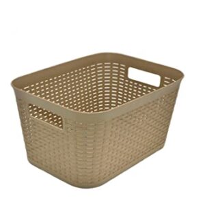 IPP 4 Pack Plastic Rattan Type Organizer Baskets (Beige)