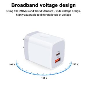 20W Dual Port USB C Fast Wall Charger Power Adapter for Samsung Galaxy S24 A15 A54 S23 S22 S21 S10 Plus Ultra, iPhone 15 14 13 12 11 Mini Pro Max, 2PC PD Type C Block Plug Box Charging Cube Base Brick