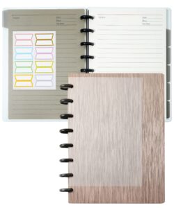 discbound notebook customizable spiral journal refillable 5 subject notebook with removable pages 120 wide ruled disc planner with 6 binder dividers & 16 tabs for work meeting school, rose gold