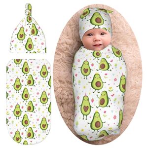 Cute Avocado Baby Stuff Newborn Baby Swaddle Blanket Swaddle Wrap Soft Sleep Sacks Stretchy Blankets with Hat for Boy Girl Infants Gifts