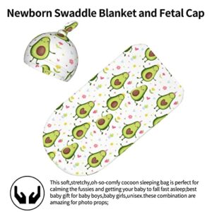 Cute Avocado Baby Stuff Newborn Baby Swaddle Blanket Swaddle Wrap Soft Sleep Sacks Stretchy Blankets with Hat for Boy Girl Infants Gifts