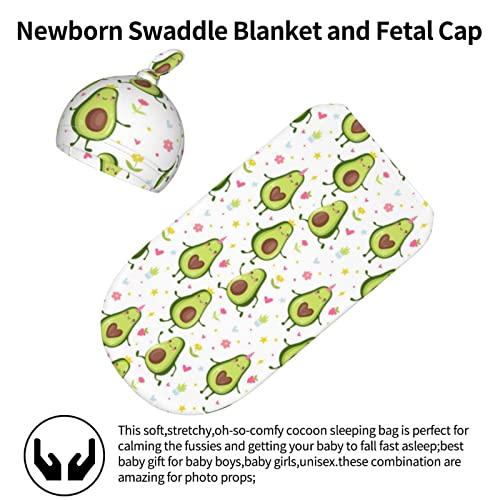 Cute Avocado Baby Stuff Newborn Baby Swaddle Blanket Swaddle Wrap Soft Sleep Sacks Stretchy Blankets with Hat for Boy Girl Infants Gifts