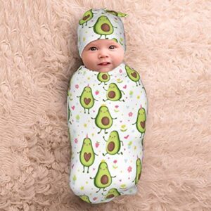 Cute Avocado Baby Stuff Newborn Baby Swaddle Blanket Swaddle Wrap Soft Sleep Sacks Stretchy Blankets with Hat for Boy Girl Infants Gifts