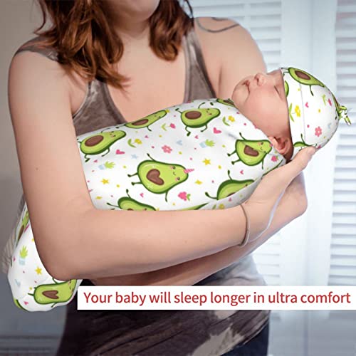 Cute Avocado Baby Stuff Newborn Baby Swaddle Blanket Swaddle Wrap Soft Sleep Sacks Stretchy Blankets with Hat for Boy Girl Infants Gifts