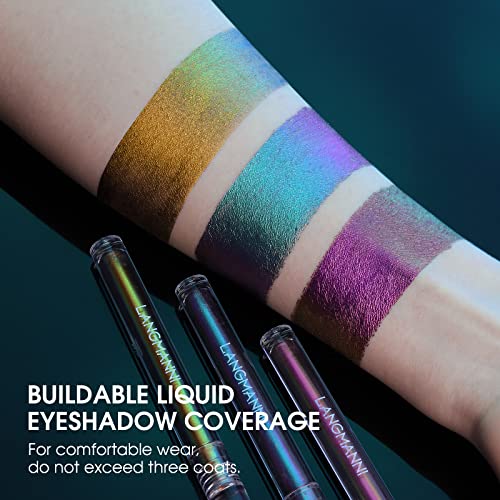 Liquid Glitter Eyeshadow, 3 Colors Multichrome Metallic Liquid Glitter Chameleon Eyeshadow Kit, Quick Drying Long Lasting High Holographic Sparkling Multi-Dimensional Eyeshadow Makeup Set for Women