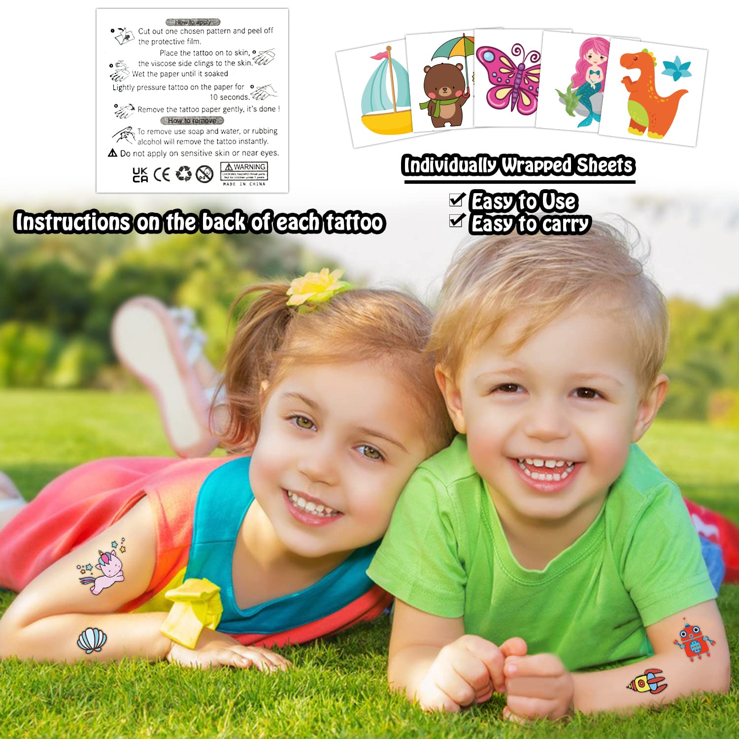 Partywind Temporary Tattoos for Kids, 204 Individually Wrapped Sheets Kids Tattoos Stickers, Kids Birthday Party Supplies, Gifts for Goodie Bag Fillers, Toys for Boys and Girls