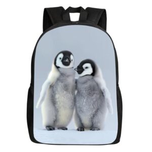 uiacom penguin school backpack cute baby emperor penguin in snow bookbag for teens kids boys girls, large 17 inch elementary junior high university school bag, water resistant casual travel daypack