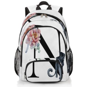 alphabet monogram floral n letter bookbag school backpack teens girls boys schoolbag shoulder computer hiking gym travel casual travel daypack