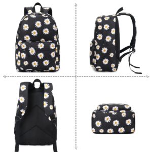 Yusudan Daisy Girls School Backpack Set, Kids Teens School Bag Bookbag with Lunch Bag Pencil Bag (Black)