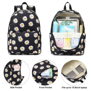 Yusudan Daisy Girls School Backpack Set, Kids Teens School Bag Bookbag with Lunch Bag Pencil Bag (Black)