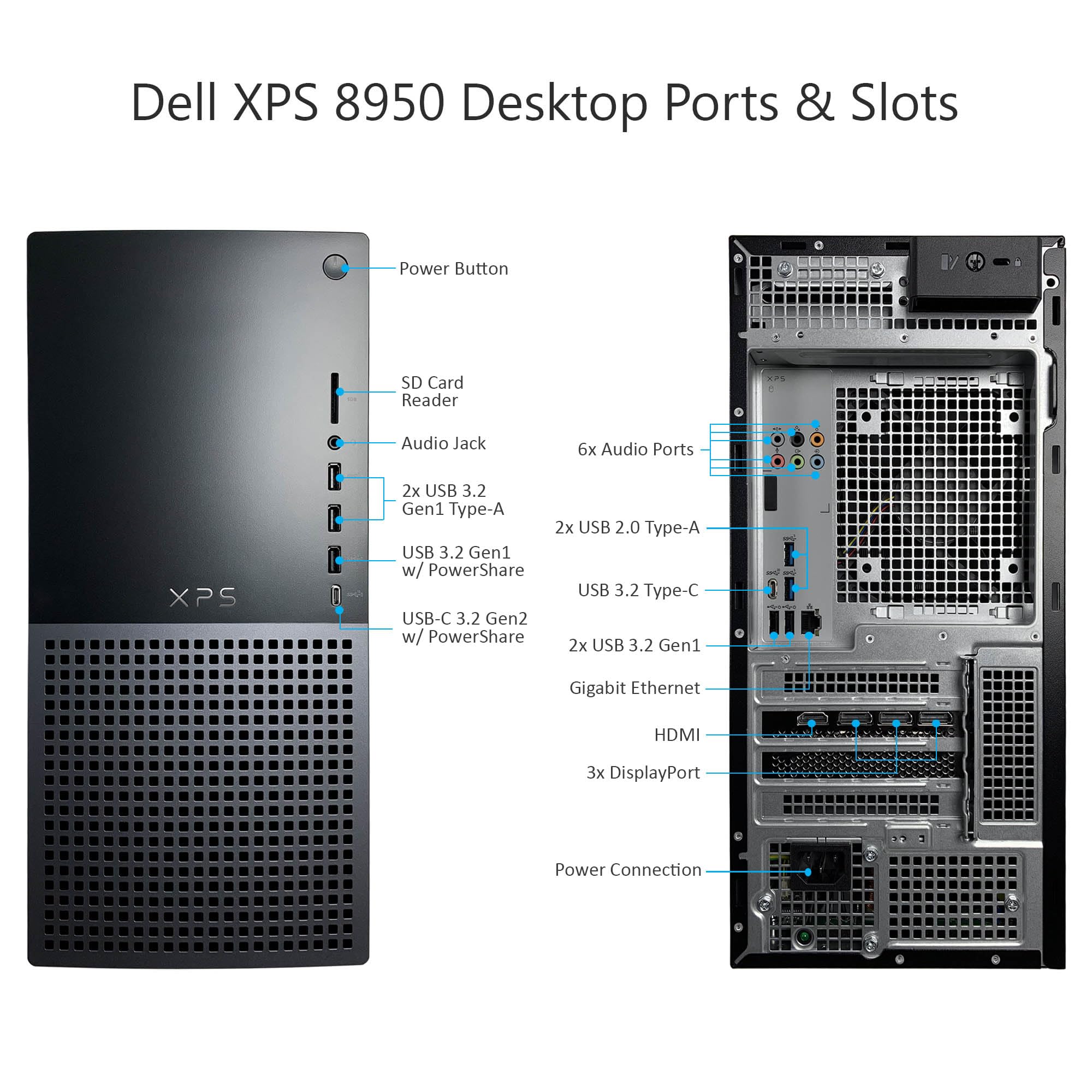 Dell XPS 8950 Desktop Computer - 12th Gen Intel Core i7-12700K up to 5.0 GHz CPU, 64GB DDR5 RAM, 2TB NVMe SSD + 1TB HDD, Intel UHD Graphics 770, Killer Wi-Fi 6, Windows 11 Home