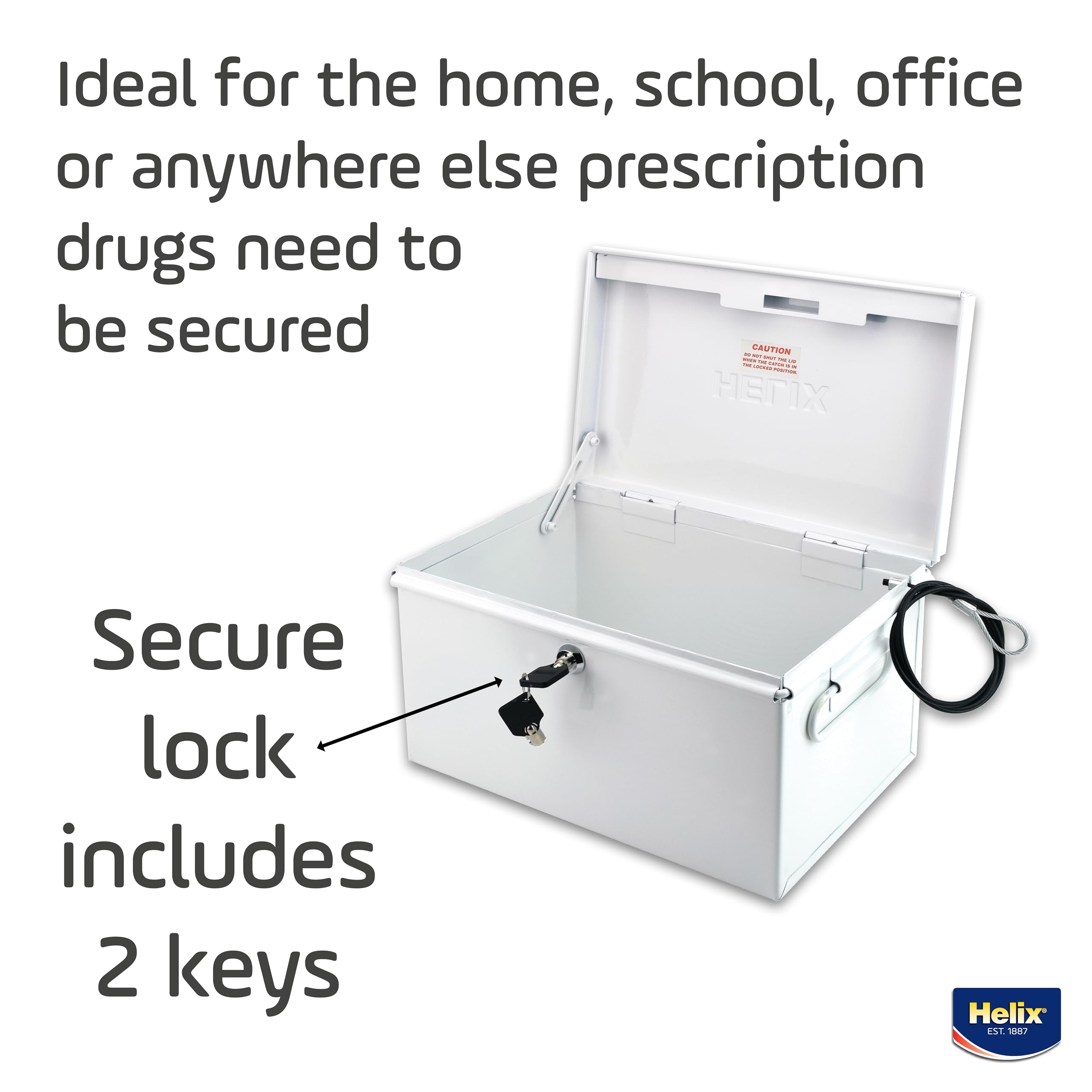 Helix - All-Metal Lockable Drugs Security Chest - Secure Medication Storage - Wall Mountable - Metal Tether Included