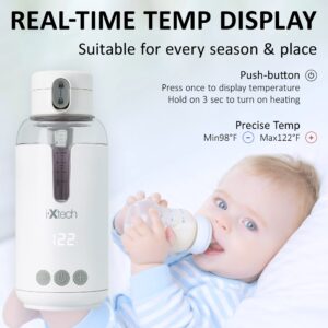 IXTECH Portable Water Warmer for Baby Formula, Milk, 8 oz., Electric Warming with Adjustable Temperature Control, Leak-Resistant Spout, Rechargeable and Wireless