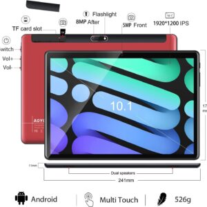 AOYODKG Tablet 2 in 1, Tablet 10.1 inch Android Tablet with Keyboard, 2.4/5G WiFi, 8GB+64GB(1TB Expand), Octa-Core, IPS HD Display, Dual Camera, Bluetooth, Google Certified Tablet PC, M40 (Red)