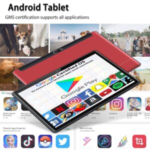 AOYODKG Tablet 2 in 1, Tablet 10.1 inch Android Tablet with Keyboard, 2.4/5G WiFi, 8GB+64GB(1TB Expand), Octa-Core, IPS HD Display, Dual Camera, Bluetooth, Google Certified Tablet PC, M40 (Red)