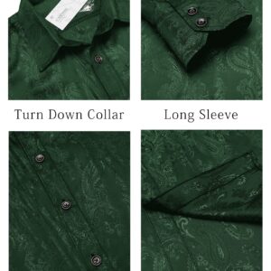 COOFANDY Mens Green Button Down Shirt Floral Jacquard Dress Shirts Long Sleeve Button Up Shirt Wedding Dress Shirts