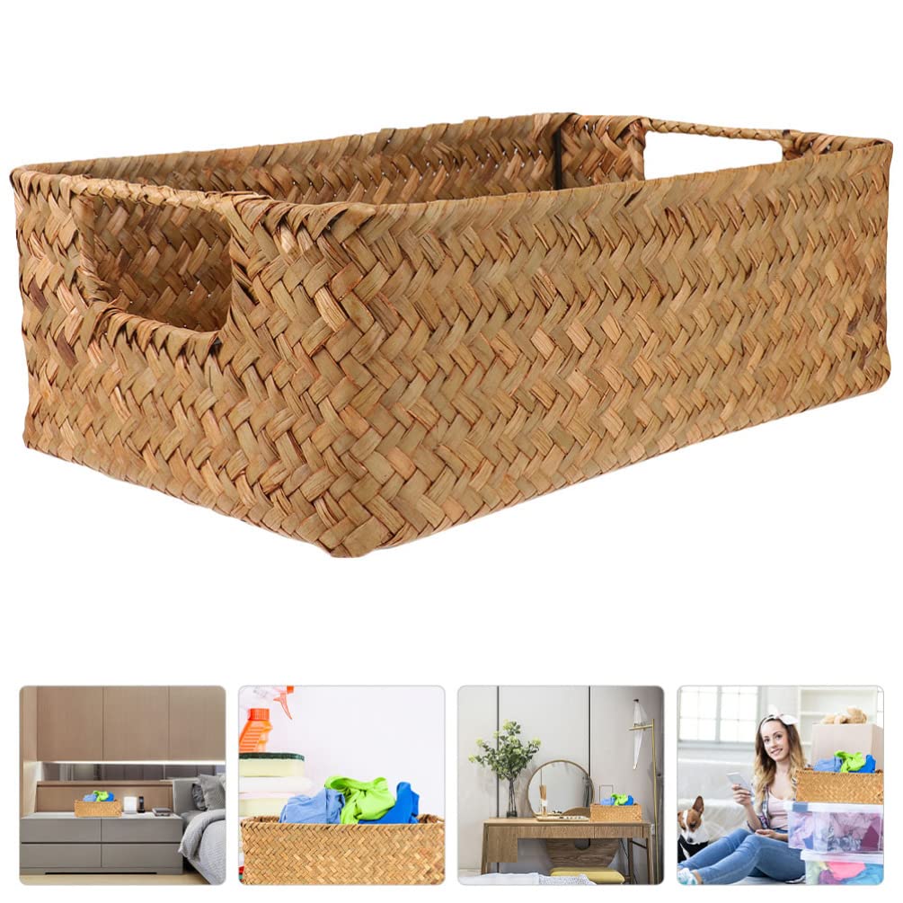 FOMIYES Woven Toiletries Holder Woodchip Basket Cosmetic Container Desktop Storage Baskets Straw Woven Basket Basket Bread Serving Basket Food Grass Baby Storage Box Rattan