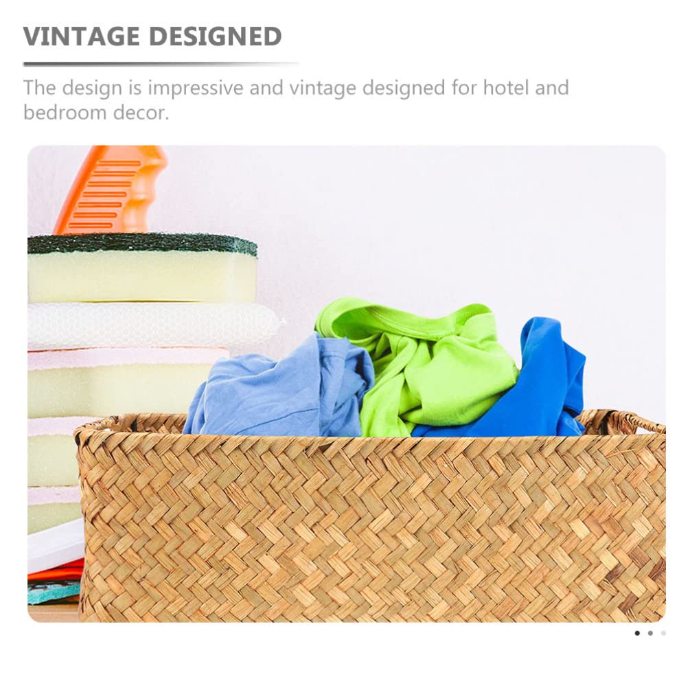 FOMIYES Woven Toiletries Holder Woodchip Basket Cosmetic Container Desktop Storage Baskets Straw Woven Basket Basket Bread Serving Basket Food Grass Baby Storage Box Rattan