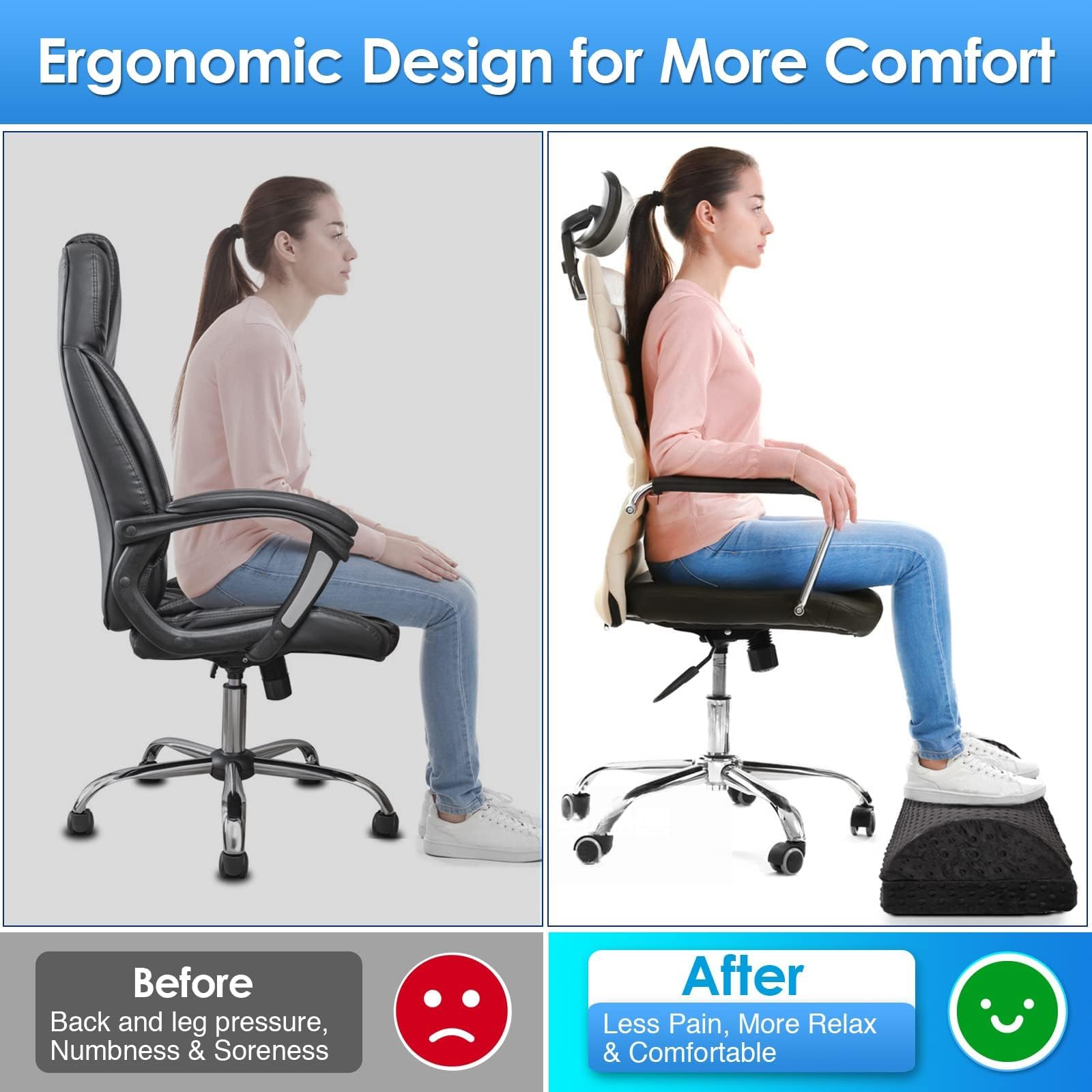 TYASOKI Foot Rest Under Desk - Desk Foot Rest with 2 Adjustable Heights - Ergonomic Footrest Under Desk for Office Chair & Gaming Chair - Foots Tool for Home Airplane Car to Relieve Back Knee Pain …