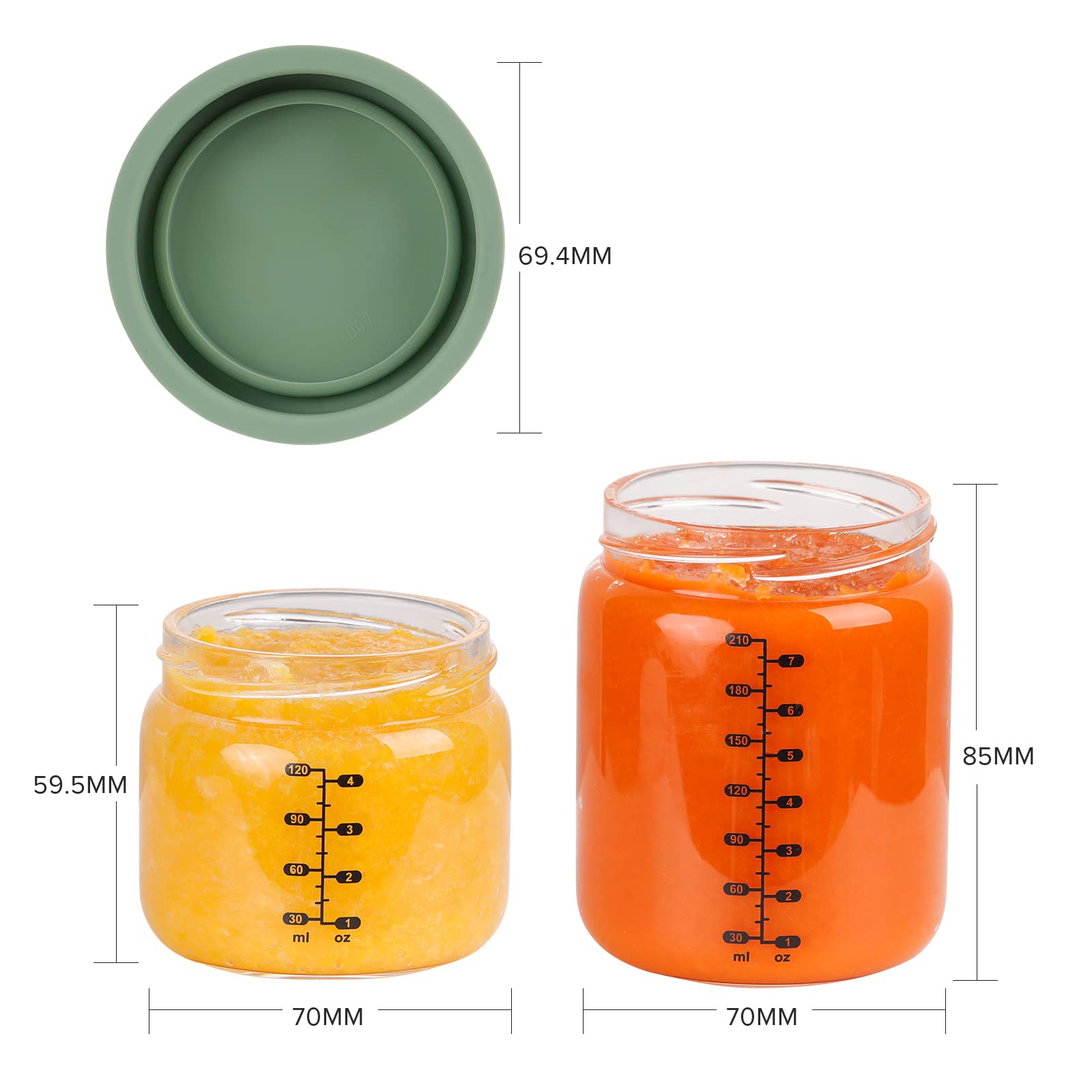 haakaa Baby Food Storage Containers with Silicone Lid, Baby Food Storage Jar Set, Freezer and Microwave Safe, 6PCS 4.2oz