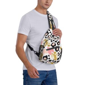 Crossbody Bag Sling Shoulder Backpack for Men Women Monstera Leopard Unisex Small Hiking Backpack Durable Hiking Daypack for Sport Casual Walking Biking Travel Cycling