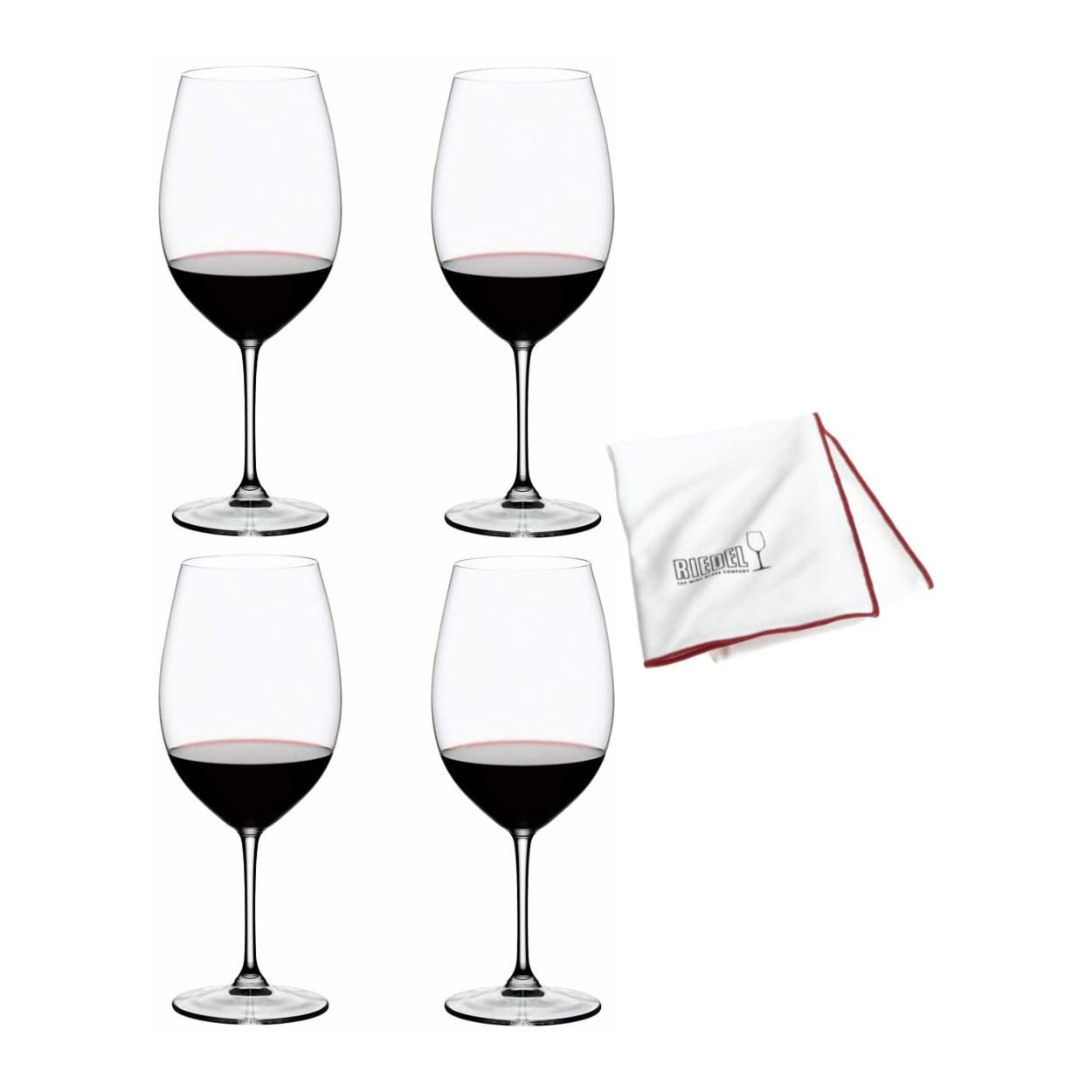 Riedel Vinum Bordeaux Grand Cru Glasses (4-Pack) with Polishing Cloth Bundle (3 Items)