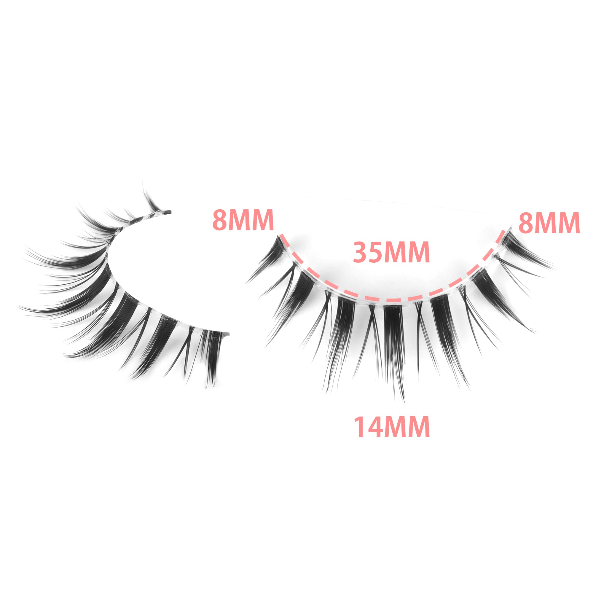 FANXITON Natural Lashes 14MM Manga Lashes with Clear Band 5 Pairs Japanese Lashes Makeup Short 3D False Eyelashes with Applicator