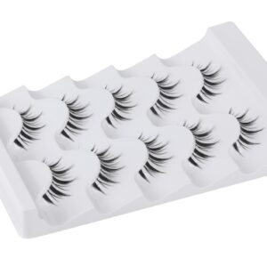 FANXITON Natural Lashes 14MM Manga Lashes with Clear Band 5 Pairs Japanese Lashes Makeup Short 3D False Eyelashes with Applicator