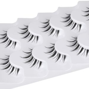 FANXITON Natural Lashes 14MM Manga Lashes with Clear Band 5 Pairs Japanese Lashes Makeup Short 3D False Eyelashes with Applicator