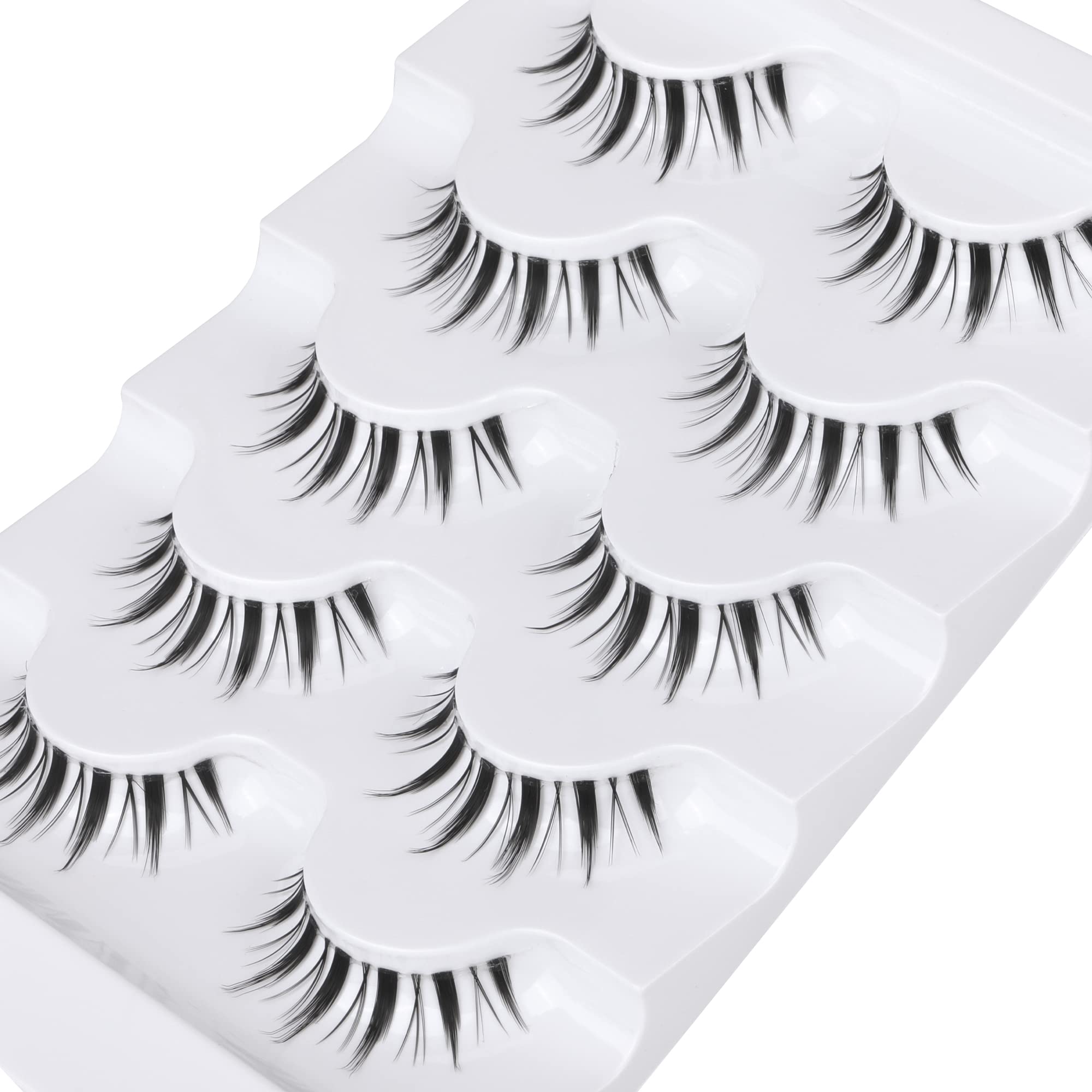 FANXITON Natural Lashes 14MM Manga Lashes with Clear Band 5 Pairs Japanese Lashes Makeup Short 3D False Eyelashes with Applicator