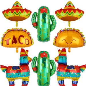 8 pcs mexican fiesta balloons jumbo mexico taco llama cactus sombrero mylar foil balloon birthday cinco de mayo mexican fiesta theme party decor