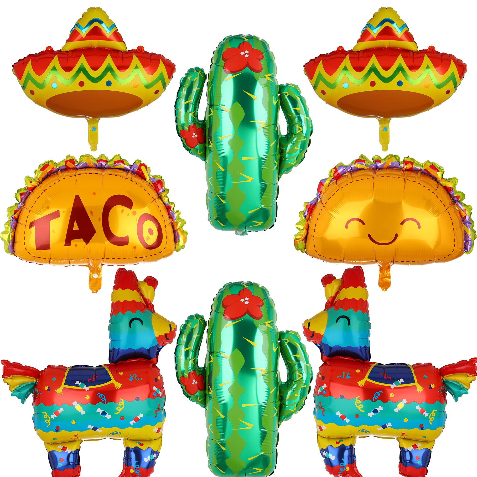 8 Pcs Mexican Fiesta Balloons Jumbo Mexico Taco Llama Cactus Sombrero Mylar Foil Balloon Birthday Cinco De Mayo Mexican Fiesta Theme Party Decor