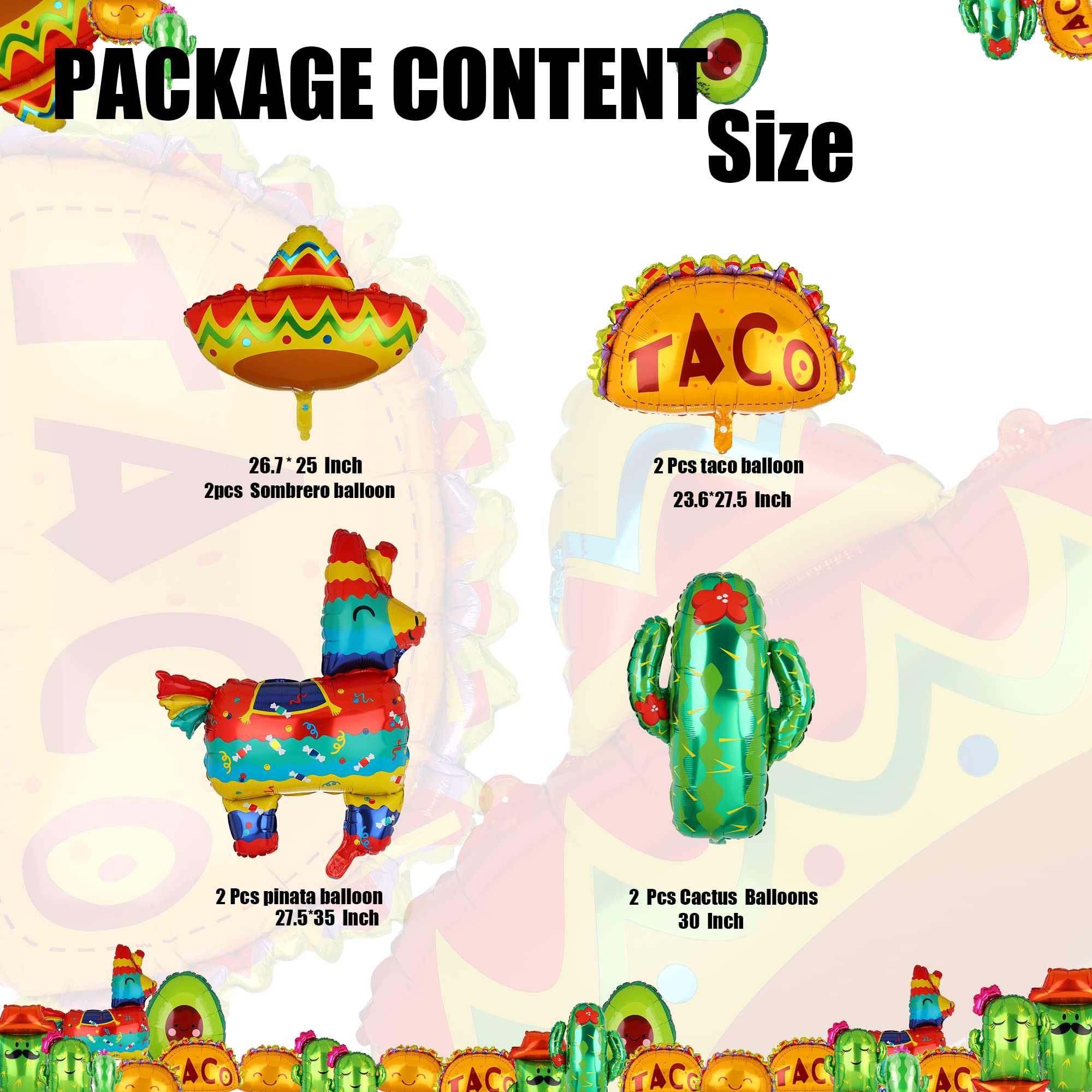 8 Pcs Mexican Fiesta Balloons Jumbo Mexico Taco Llama Cactus Sombrero Mylar Foil Balloon Birthday Cinco De Mayo Mexican Fiesta Theme Party Decor