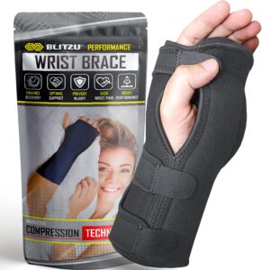 blitzu carpal tunnel wrist brace night support splint for women men. pain relief while sleep. fits right & left hand for arthritis tendonitis. cushioned pads treat wrist pain, sprain, sports injury