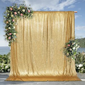 PartyDelight Sequin Backdrop Sparkly Gold 6Ft x 8Ft Photograph Backdrop Wedding Curtain Special Events