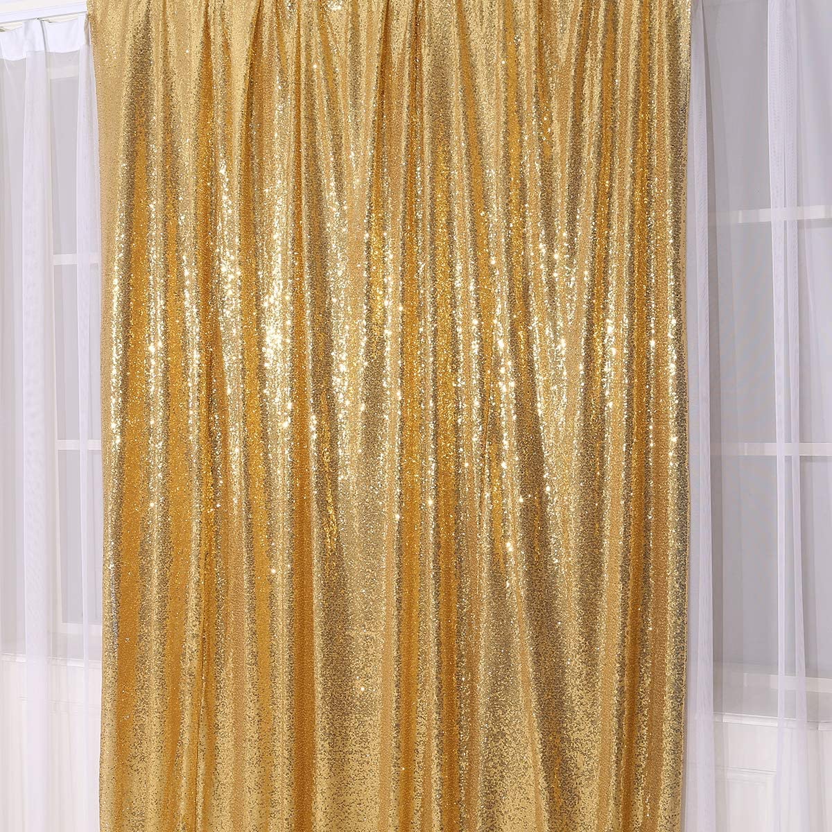 PartyDelight Sequin Backdrop Sparkly Gold 6Ft x 8Ft Photograph Backdrop Wedding Curtain Special Events