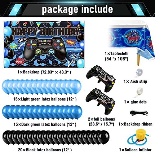 Party Spot! Video Game Party Decorations, Video Game Birthday Decorations For Boys, Gamer Birthday Decorations - Balloon Pump, Video Game Backdrop, Table Covers (Blue and Black)