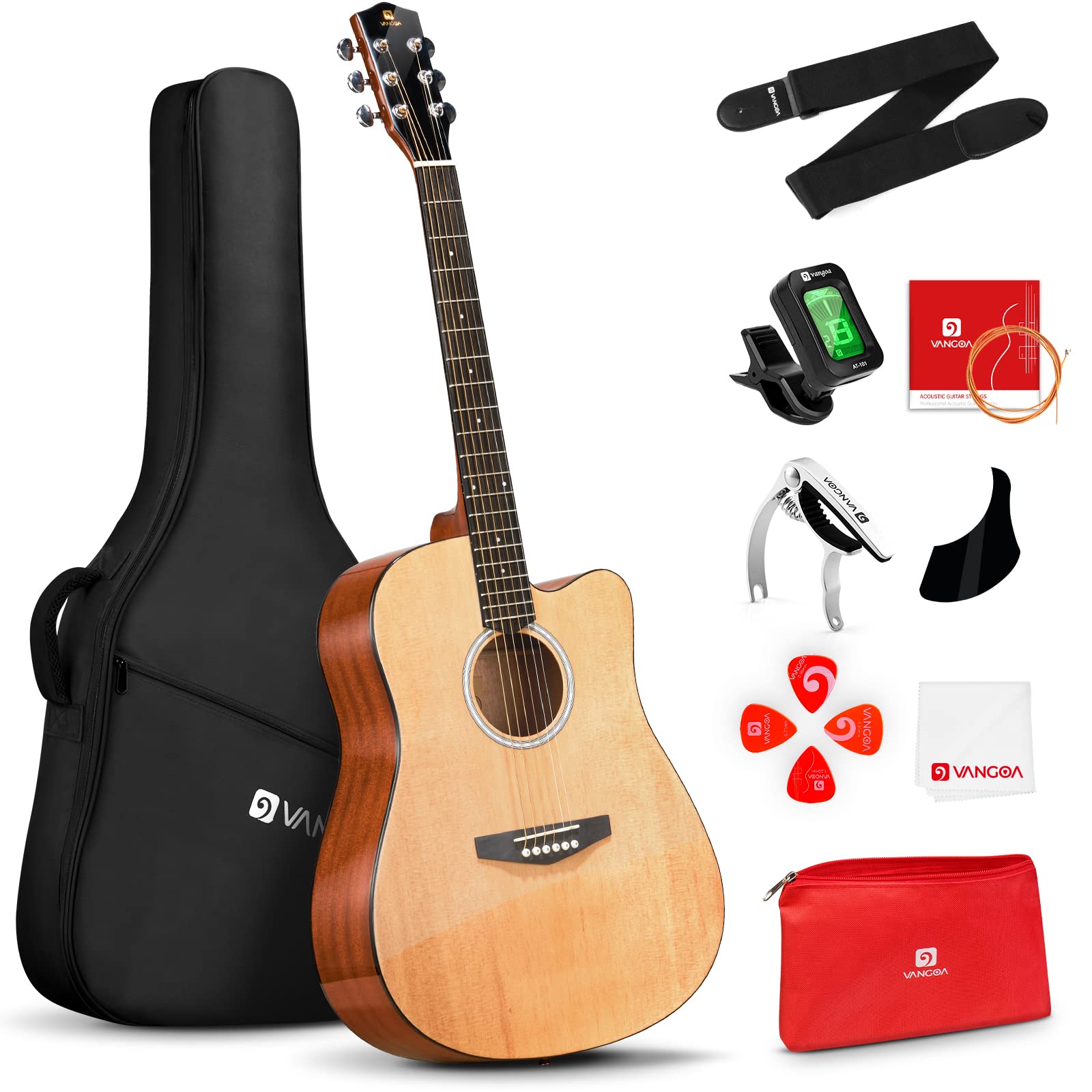 Acoustic Guitar, Cutaway Acoustic Guitar Full Size Dreadnought Acustica Guitarra Bundle with Gig Bag for Adults Teens Beginners Professionals, Natural by Vangoa